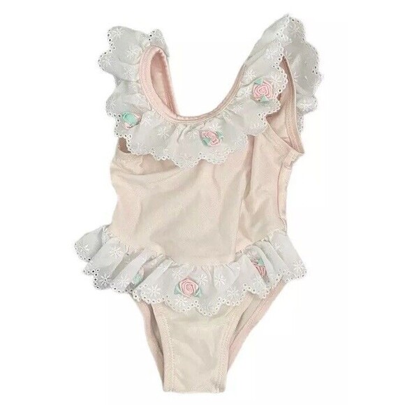 On Shore | Swim | Vintage 9s Frilly Embroidered Dainty Flower Ruffle ...